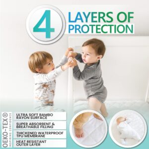 MARGAUX & MAY Waterproof Crib Mattress Protector Pad, Fitted Ultra Soft Noiseless Breathable Bamboo Crib Protector, Mattress Protector for Baby Crib, Crib Mattress Pad for Toddler