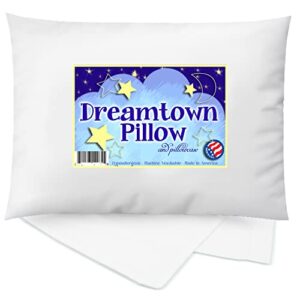 dreamtown kids toddler pillow & pillowcase, hypoallergenic & made in usa. ideal for crib, bed & travel. soft & breathable for safe, cozy sleep. perfect for boys and girls - ages 2+,white