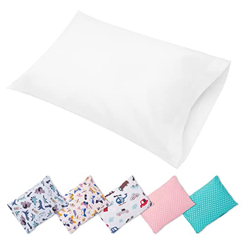 Dreamtown Kids Toddler Pillow & Pillowcase, Hypoallergenic & Made in USA. Ideal for Crib, Bed & Travel. Soft & Breathable for Safe, Cozy Sleep. Perfect for Boys and Girls - Ages 2+,White