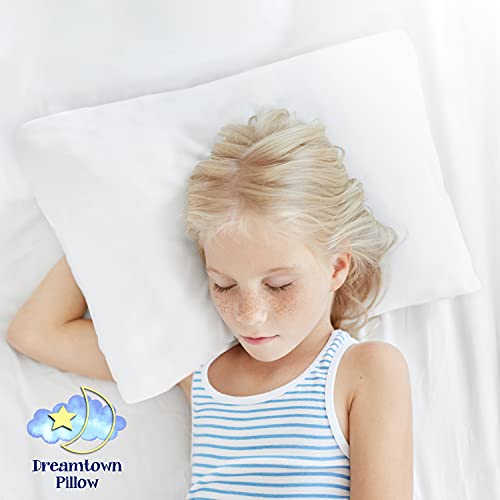 Dreamtown Kids Toddler Pillow & Pillowcase, Hypoallergenic & Made in USA. Ideal for Crib, Bed & Travel. Soft & Breathable for Safe, Cozy Sleep. Perfect for Boys and Girls - Ages 2+,White