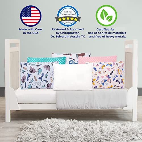 Dreamtown Kids Toddler Pillow & Pillowcase, Hypoallergenic & Made in USA. Ideal for Crib, Bed & Travel. Soft & Breathable for Safe, Cozy Sleep. Perfect for Boys and Girls - Ages 2+,White