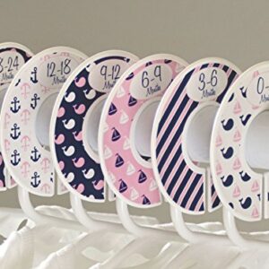 C136 Baby Girl Nursery Closet Clothing Size Divider Pink Nautical Set of 6 Fits 1.25 Inch Rod