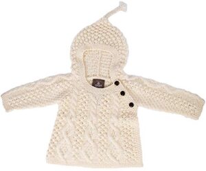 carraig donn 100% merino wool baby hoodie with side fastening buttons natural 12-18 months