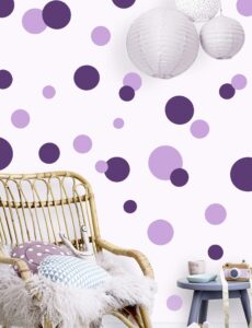 polka dot wall decals girls room wall decor stickers, wall dots, vinyl circle peel & stick diy bedroom, playroom, kids room, baby nursery toddler to teen bedroom decoration (dark & light purple)