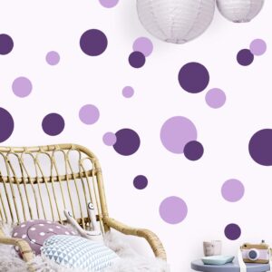 Polka Dot Wall Decals Girls Room Wall Decor Stickers, Wall Dots, Vinyl Circle Peel & Stick DIY Bedroom, Playroom, Kids Room, Baby Nursery Toddler to Teen Bedroom Decoration (Dark & Light Purple)