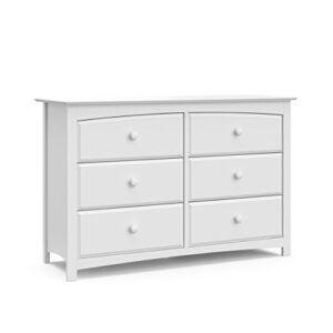 storkcraft kenton 6 drawer double dresser (white) dresser for kids bedroom, nursery dresser organizer, chest of drawers for bedroom with 6 drawers, universal design for children’s bedroom