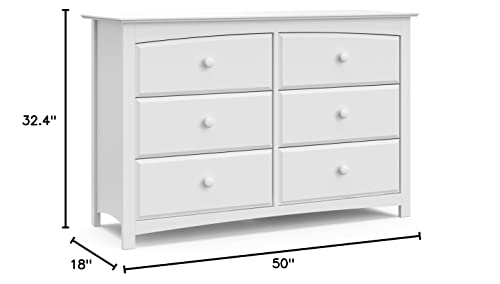 Storkcraft Kenton 6 Drawer Double Dresser (White) Dresser For Kids Bedroom, Nursery Dresser Organizer, Chest Of Drawers For Bedroom With 6 Drawers, Universal Design For Children’s Bedroom