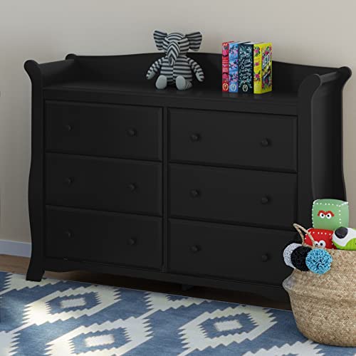 Storkcraft Avalon 6 Drawer Double Dresser (Black) – Dresser for Kids Bedroom, Nursery Dresser Organizer, Chest of Drawers for Bedroom with 6 Drawers, Classic Design for Children’s Bedroom