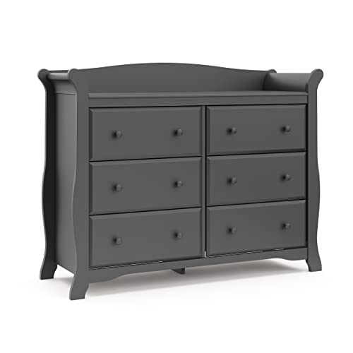 Storkcraft Avalon 6 Drawer Double Dresser (Gray) – Dresser for Kids Bedroom, Nursery Dresser Organizer, Chest of Drawers for Bedroom with 6 Drawers, 17.5x50x40.5 Inch (Pack of 1)