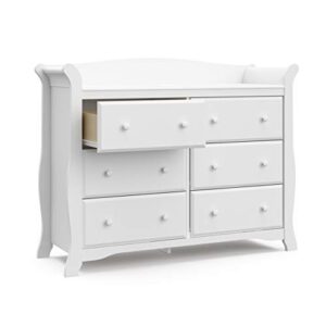 Storkcraft Avalon 6 Drawer Double Dresser (White) – Dresser for Kids Bedroom, Nursery Dresser Organizer, Chest of Drawers for Bedroom with 6 Drawers, Classic Design for Children’s Bedroom