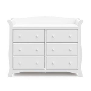 Storkcraft Avalon 6 Drawer Double Dresser (White) – Dresser for Kids Bedroom, Nursery Dresser Organizer, Chest of Drawers for Bedroom with 6 Drawers, Classic Design for Children’s Bedroom