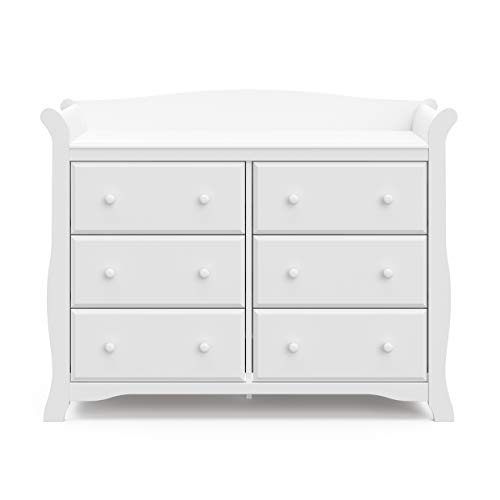 Storkcraft Avalon 6 Drawer Double Dresser (White) – Dresser for Kids Bedroom, Nursery Dresser Organizer, Chest of Drawers for Bedroom with 6 Drawers, Classic Design for Children’s Bedroom