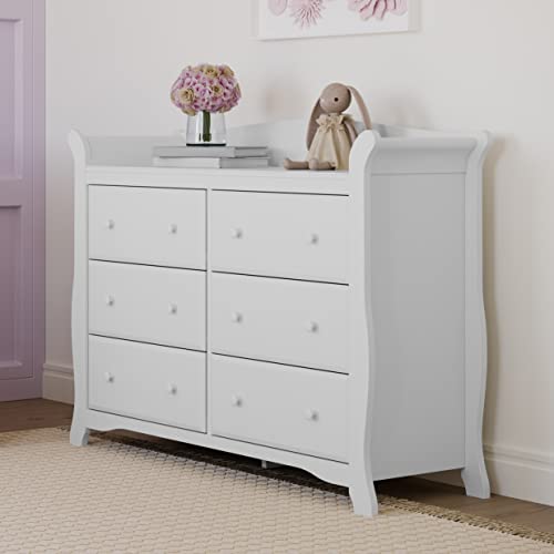 Storkcraft Avalon 6 Drawer Double Dresser (White) – Dresser for Kids Bedroom, Nursery Dresser Organizer, Chest of Drawers for Bedroom with 6 Drawers, Classic Design for Children’s Bedroom