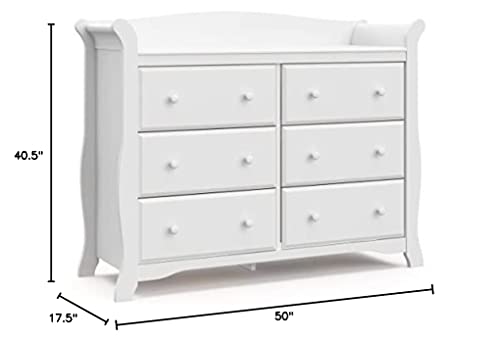 Storkcraft Avalon 6 Drawer Double Dresser (White) – Dresser for Kids Bedroom, Nursery Dresser Organizer, Chest of Drawers for Bedroom with 6 Drawers, Classic Design for Children’s Bedroom