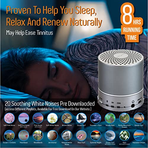 Sound Oasis Sleep Sound Machine, Bluetooth Speaker Big Bass Sound, Portable Home & Travel White Noise Machine, Relax and improve Sleep, 20 Built-in Non-Looping 8 hr Dr Developed Sleep, Tinnitus Masking, White Noise, Nature Sounds. Perfect for Sleep, Tinni