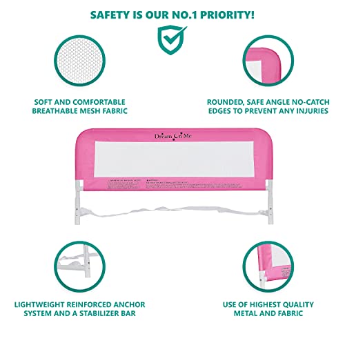 Dream On Me Lightweight Mesh Security Adjustable Bed Rail Double Pack With Breathable Mesh Fabric In Pink