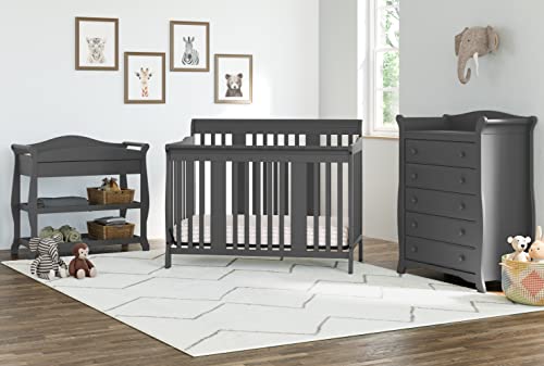 Storkcraft Tuscany 4-in-1 Convertible Crib, Gray, Easily Converts to Toddler Bed, Day Bed or Full Bed, 3 Position Adjustable Height Mattress (Mattress Not Included)