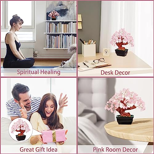 Parma77 Feng Shui Natural Rose Pink Quartz Crystal Money Tree Bonsai Style Decoration for Wealth and Luck