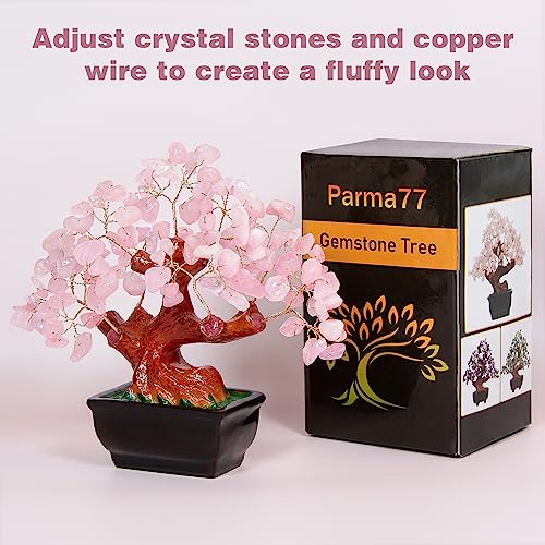 Parma77 Feng Shui Natural Rose Pink Quartz Crystal Money Tree Bonsai Style Decoration for Wealth and Luck