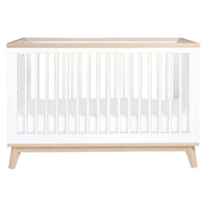 Babyletto Scoot 3-in-1 Convertible Crib with Toddler Bed Conversion Kit in White and Washed Natural, Greenguard Gold Certified