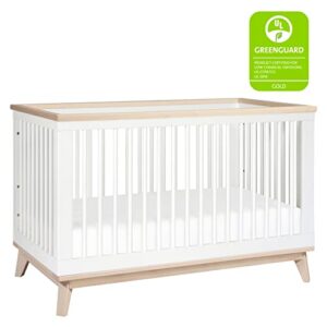 Babyletto Scoot 3-in-1 Convertible Crib with Toddler Bed Conversion Kit in White and Washed Natural, Greenguard Gold Certified