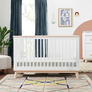 Babyletto Scoot 3-in-1 Convertible Crib with Toddler Bed Conversion Kit in White and Washed Natural, Greenguard Gold Certified