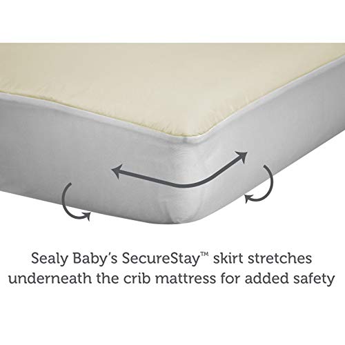 Sealy Organic Cotton Top Cooling Waterproof Fitted Toddler Bed and Baby Crib Mattress Pad Cover Protector, Noiseless, Machine Washable and Dryer Friendly, 52" x 28" - White