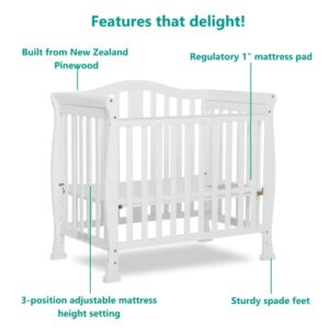 Dream On Me Addison 4-In-1 Convertible Mini Crib In White, Greenguard Gold Certified, Non-Toxic Finishes, Built Of New Zealand Pinewood, Comes With 1” Mattress Pad