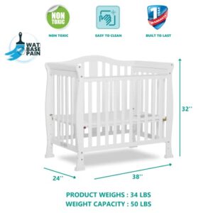 Dream On Me Addison 4-In-1 Convertible Mini Crib In White, Greenguard Gold Certified, Non-Toxic Finishes, Built Of New Zealand Pinewood, Comes With 1” Mattress Pad