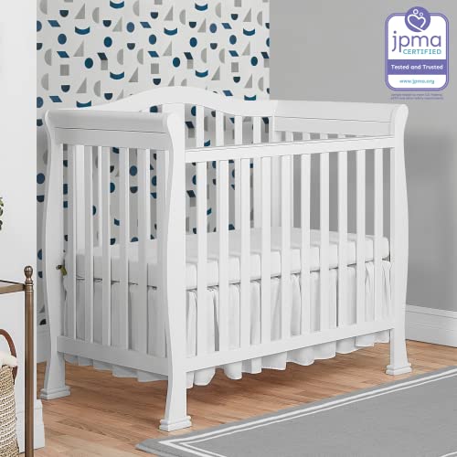 Dream On Me Addison 4-In-1 Convertible Mini Crib In White, Greenguard Gold Certified, Non-Toxic Finishes, Built Of New Zealand Pinewood, Comes With 1” Mattress Pad