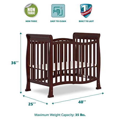 Dream On Me Violet 4-In-1 Convertible Mini Crib In Espresso, Greenguard Gold Certified, JPMA Certified, 3 Position Mattress Height Settings, Non-Toxic Finish