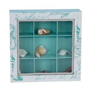 beachcombers square shell collecting shadow box glass wood keepsake memories coastal nautical beach home accent decor decoration 9.75" x 9.75" teal