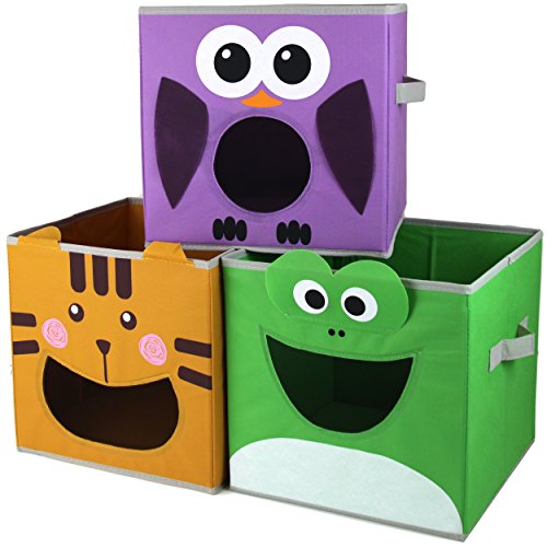 Paylak Kids Storage Organizer Bins Fabric Set of 3 Animal Print with Handle