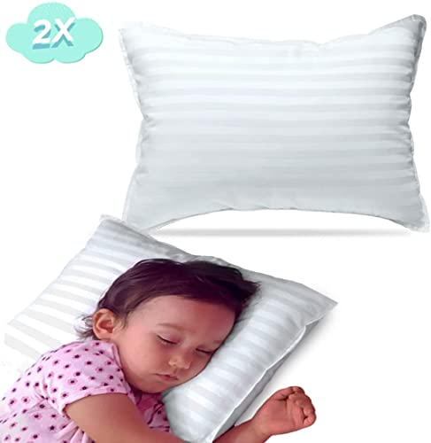 kinder Fluff Toddler Pillow (2X)-The Only Baby Pillow with 300T Cotton & Down Alternative Fill for Baby Crib & Toddler Bed- Neck Pillow for Kids as Nursery Floor Pillow- Toddler Pillows for Sleeping