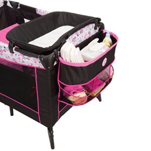 Disney Baby Sweet Wonder Playard, Foldable Baby Playpen: With Newborn Bassinet, Toy Arch, and Carry Bag, Mesh ,Minnie Garden Delight