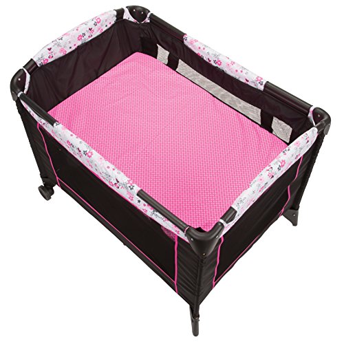 Disney Baby Sweet Wonder Playard, Foldable Baby Playpen: With Newborn Bassinet, Toy Arch, and Carry Bag, Mesh ,Minnie Garden Delight