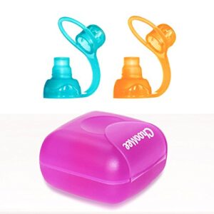 choomee softsip food pouch tops | orange aqua + purple travel case | prevent spills and protect childs mouth