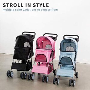 VIVO Black 4 Wheel Pet Stroller for Cat, Dog and More, Foldable Carrier Strolling Cart, STROLR-V001K