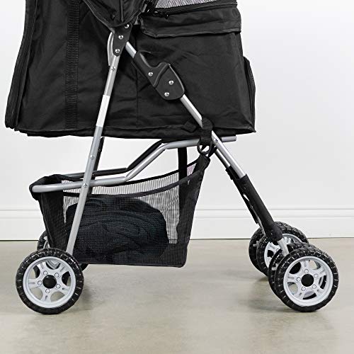 VIVO Black 4 Wheel Pet Stroller for Cat, Dog and More, Foldable Carrier Strolling Cart, STROLR-V001K