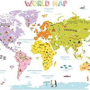 DECOWALL DAT-1306N Colourful World Map Kids Wall Stickers Wall Decals Peel and Stick Removable Wall Stickers for Kids Nursery Bedroom Living Room (Large) d?cor