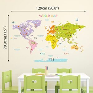 DECOWALL DAT-1306N Colourful World Map Kids Wall Stickers Wall Decals Peel and Stick Removable Wall Stickers for Kids Nursery Bedroom Living Room (Large) d?cor