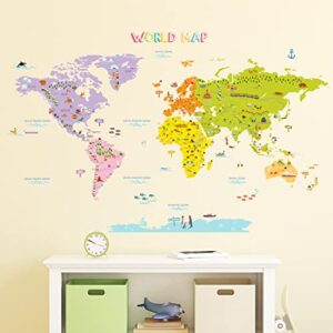 DECOWALL DAT-1306N Colourful World Map Kids Wall Stickers Wall Decals Peel and Stick Removable Wall Stickers for Kids Nursery Bedroom Living Room (Large) d?cor