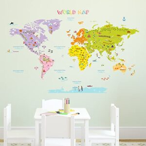 DECOWALL DAT-1306N Colourful World Map Kids Wall Stickers Wall Decals Peel and Stick Removable Wall Stickers for Kids Nursery Bedroom Living Room (Large) d?cor