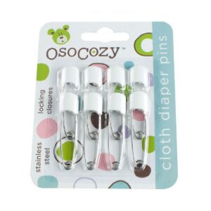 osocozy diaper pins - {white} - sturdy, stainless steel diaper pins with safe locking closures - use for special events, crafts or colorful laundry pins , 8 count (pack of 1)