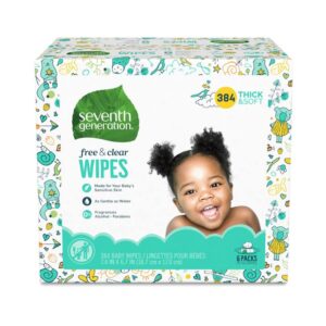 Seventh Generation Baby Wipes, 384 count, Made for Sensitive Skin with Flip Top Dispenser,64 Count (Pack of 6)