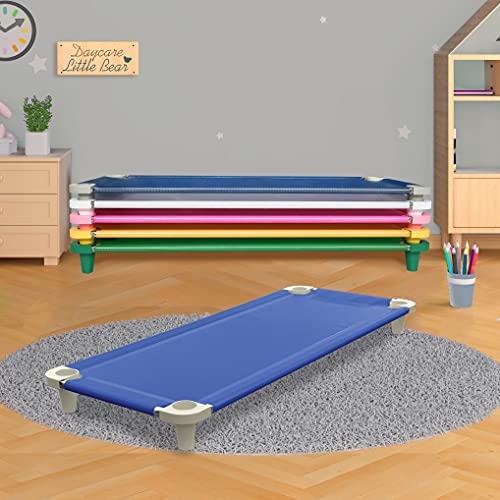 Acrimet Premium Stackable Nap Cot (Stainless Steel Tubes) (Blue Cot - Grey Feet) (1 Unit)