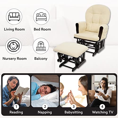 Brisbane Nursery Glider & Ottoman Sets, Swivel Glider Recliner Nursery Rocking Chair, Nursery Glider Rocker with Ottoman, Reclining Gliders & Chairs for Breastfeeding, Reading, Napping, Espresso/Cream