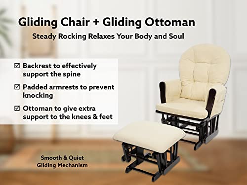 Brisbane Nursery Glider & Ottoman Sets, Swivel Glider Recliner Nursery Rocking Chair, Nursery Glider Rocker with Ottoman, Reclining Gliders & Chairs for Breastfeeding, Reading, Napping, Espresso/Cream