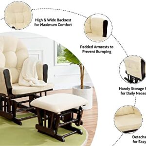 Brisbane Nursery Glider & Ottoman Sets, Swivel Glider Recliner Nursery Rocking Chair, Nursery Glider Rocker with Ottoman, Reclining Gliders & Chairs for Breastfeeding, Reading, Napping, Espresso/Cream