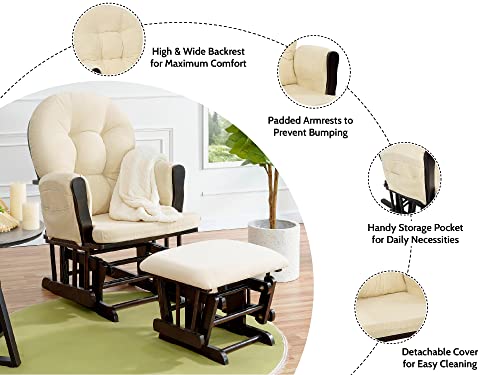 Brisbane Nursery Glider & Ottoman Sets, Swivel Glider Recliner Nursery Rocking Chair, Nursery Glider Rocker with Ottoman, Reclining Gliders & Chairs for Breastfeeding, Reading, Napping, Espresso/Cream